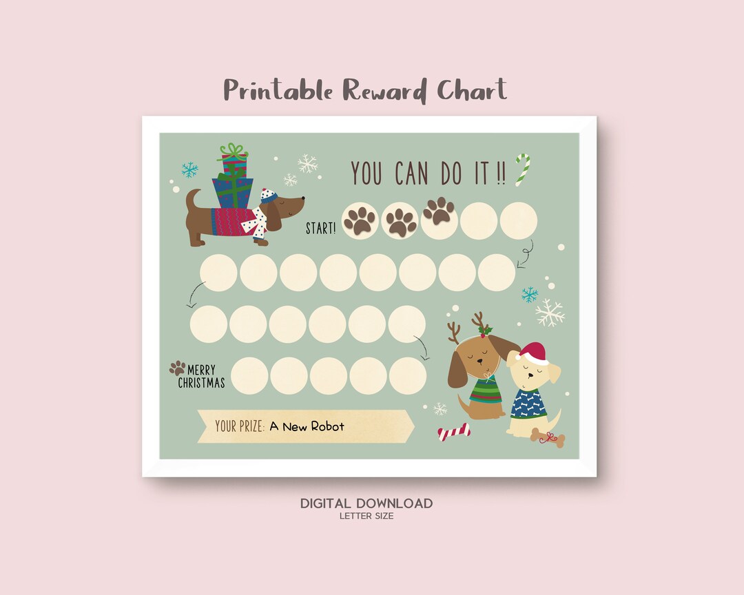 Printable Holiday Christmas Reward Chart, Doggy Sticker Chart, Instant ...