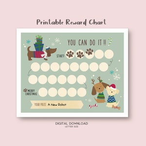 Printable Holiday Christmas Reward Chart, Doggy Sticker Chart, Instant ...