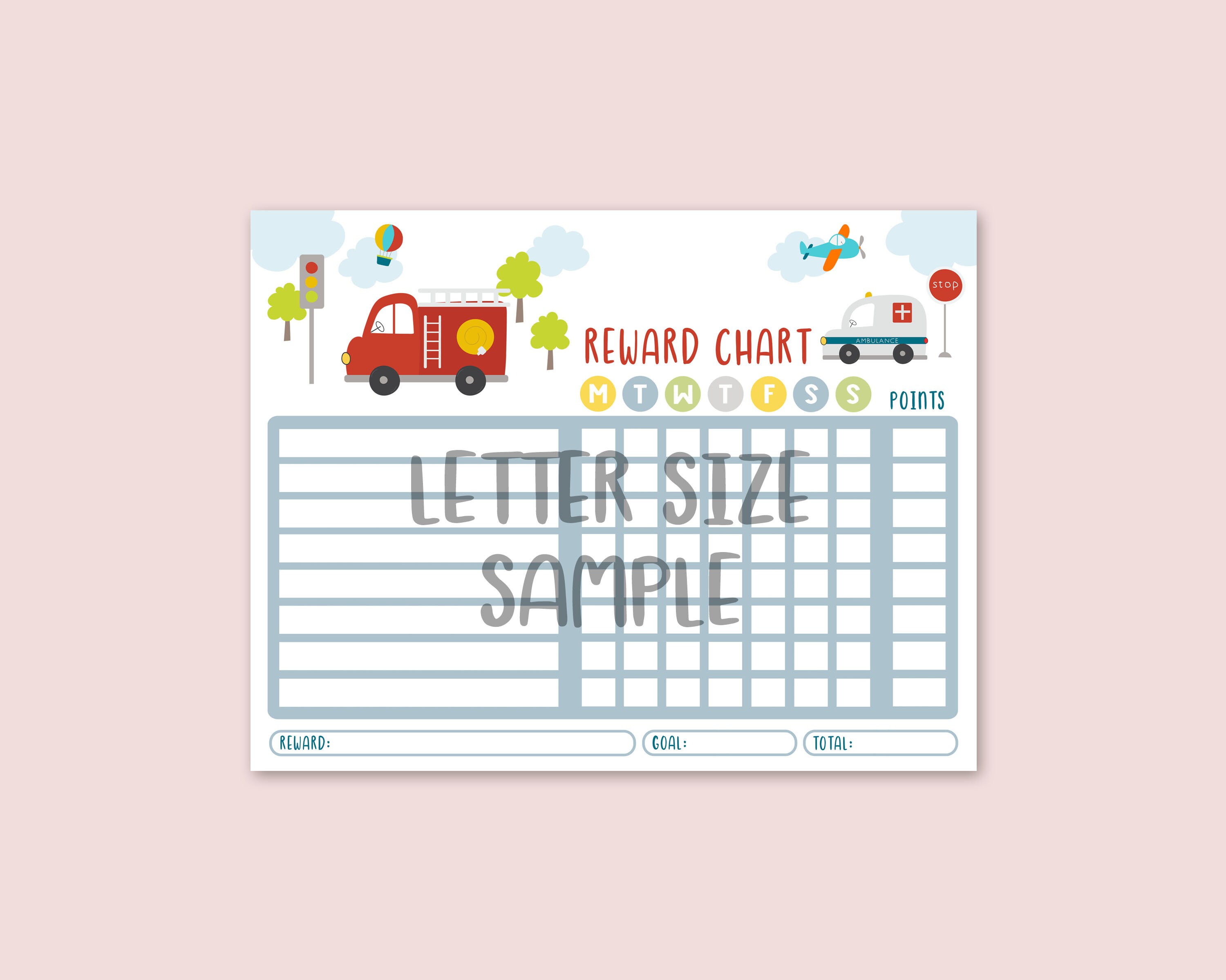 Cars Firetruck Printable Reward Chart for Kids Chore Chart - Etsy