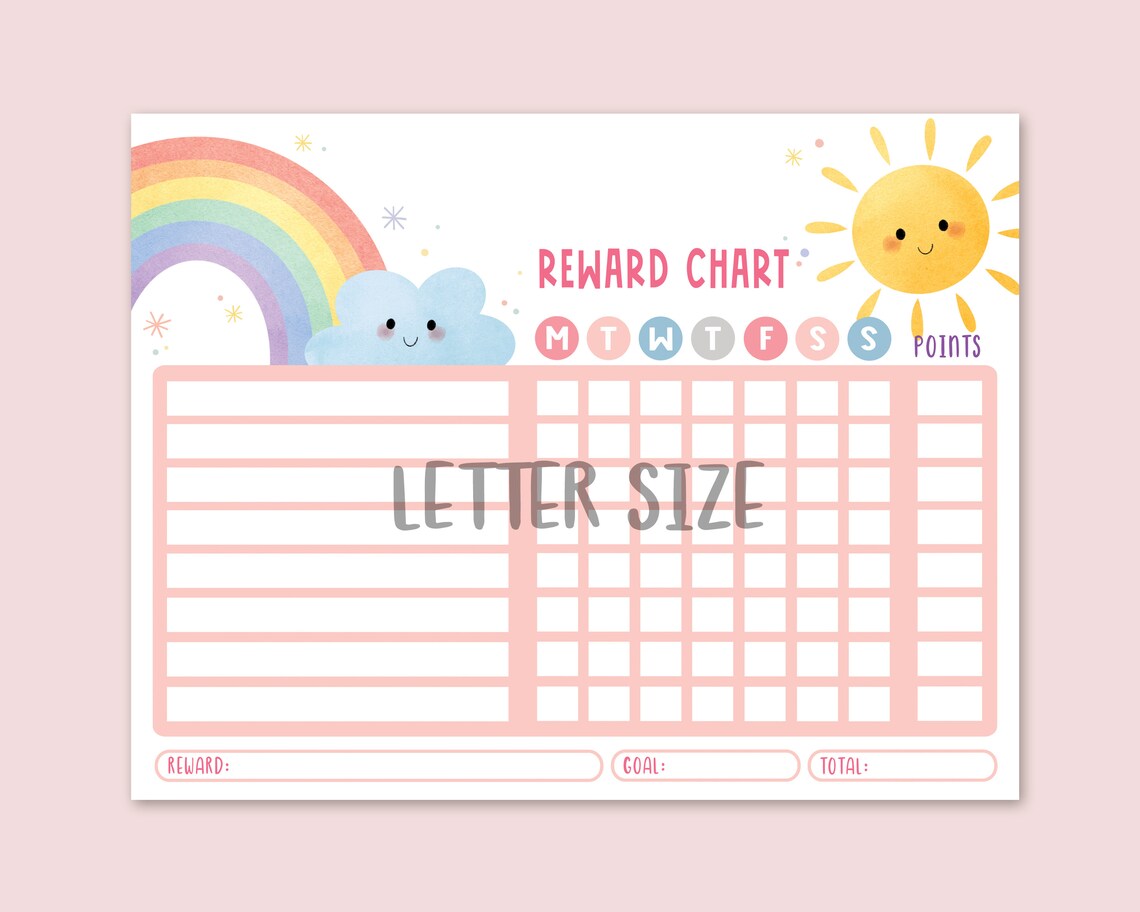 Sunshine & Rainbow Printable Reward Chart for Kids Chore Chart for ...