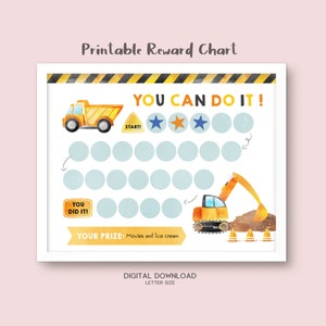 Printable Construction Reward Chart, Sticker Chart, Instant Download ...