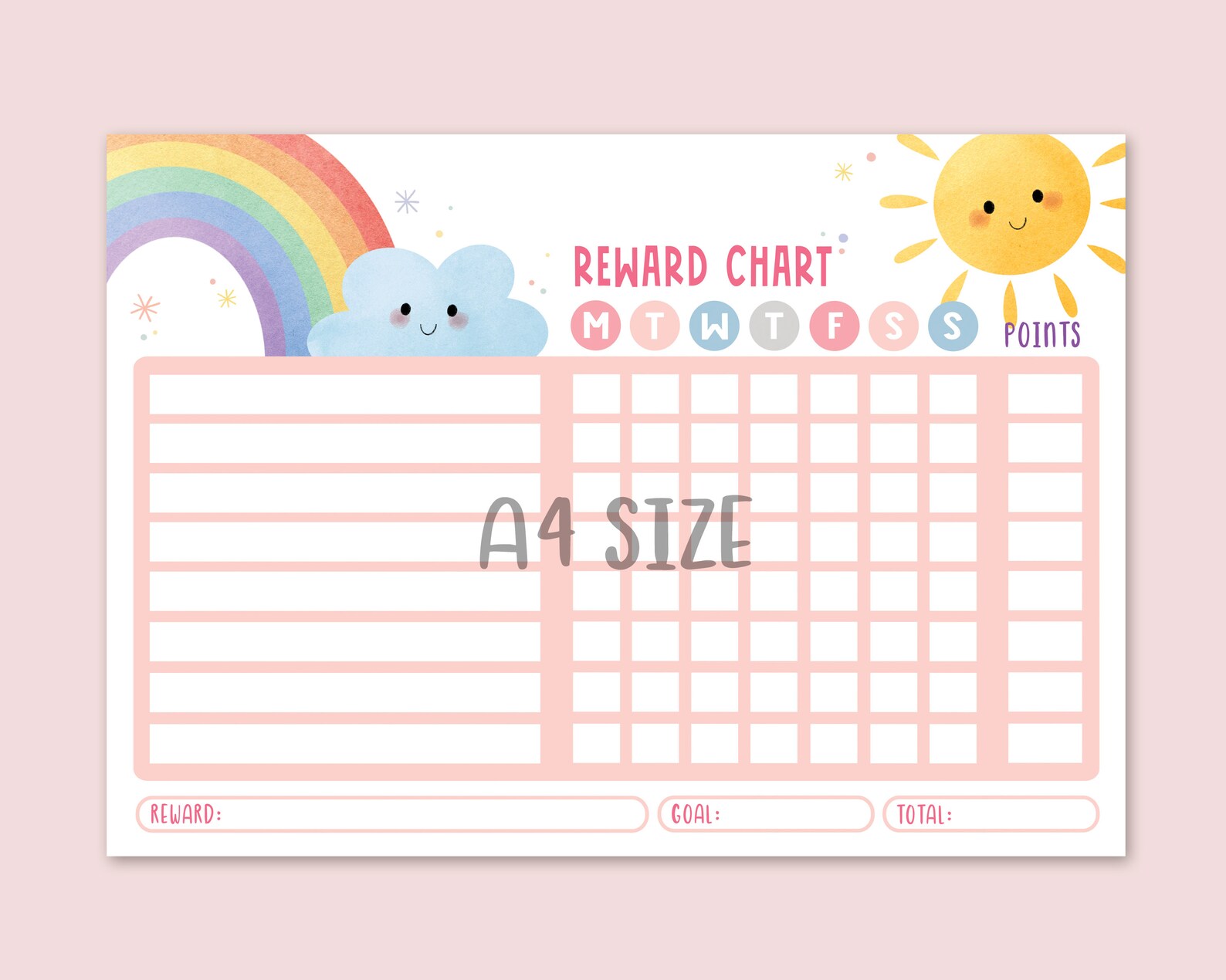 Sunshine & Rainbow Printable Reward Chart for Kids Chore Chart for ...