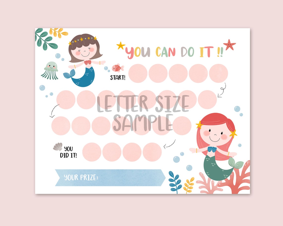 Printable Mermaids Reward Chart Girl's Sticker Chart | Etsy
