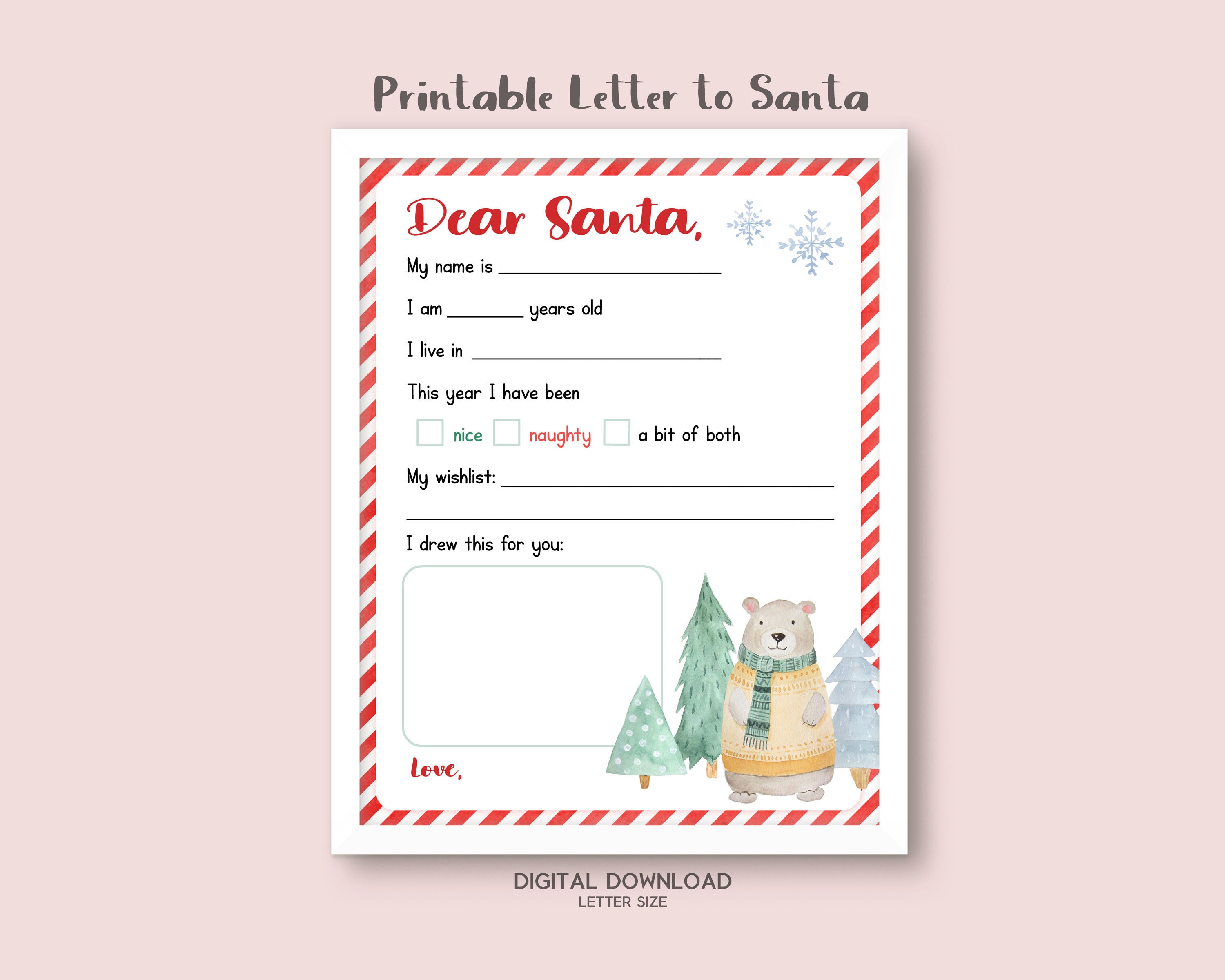 Kids Printable Letter to Santadear Santa Christmas List - Etsy