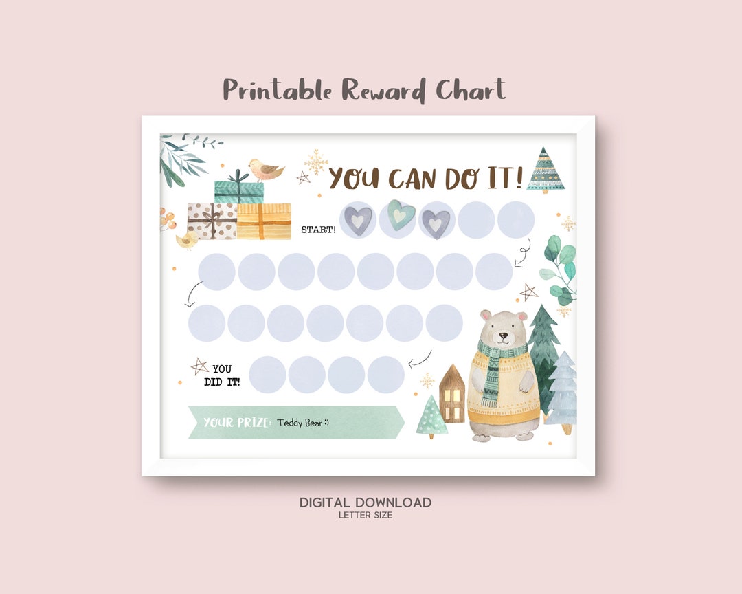 Printable Winter Bear Reward Chart, Kids Sticker Chart, Instant ...