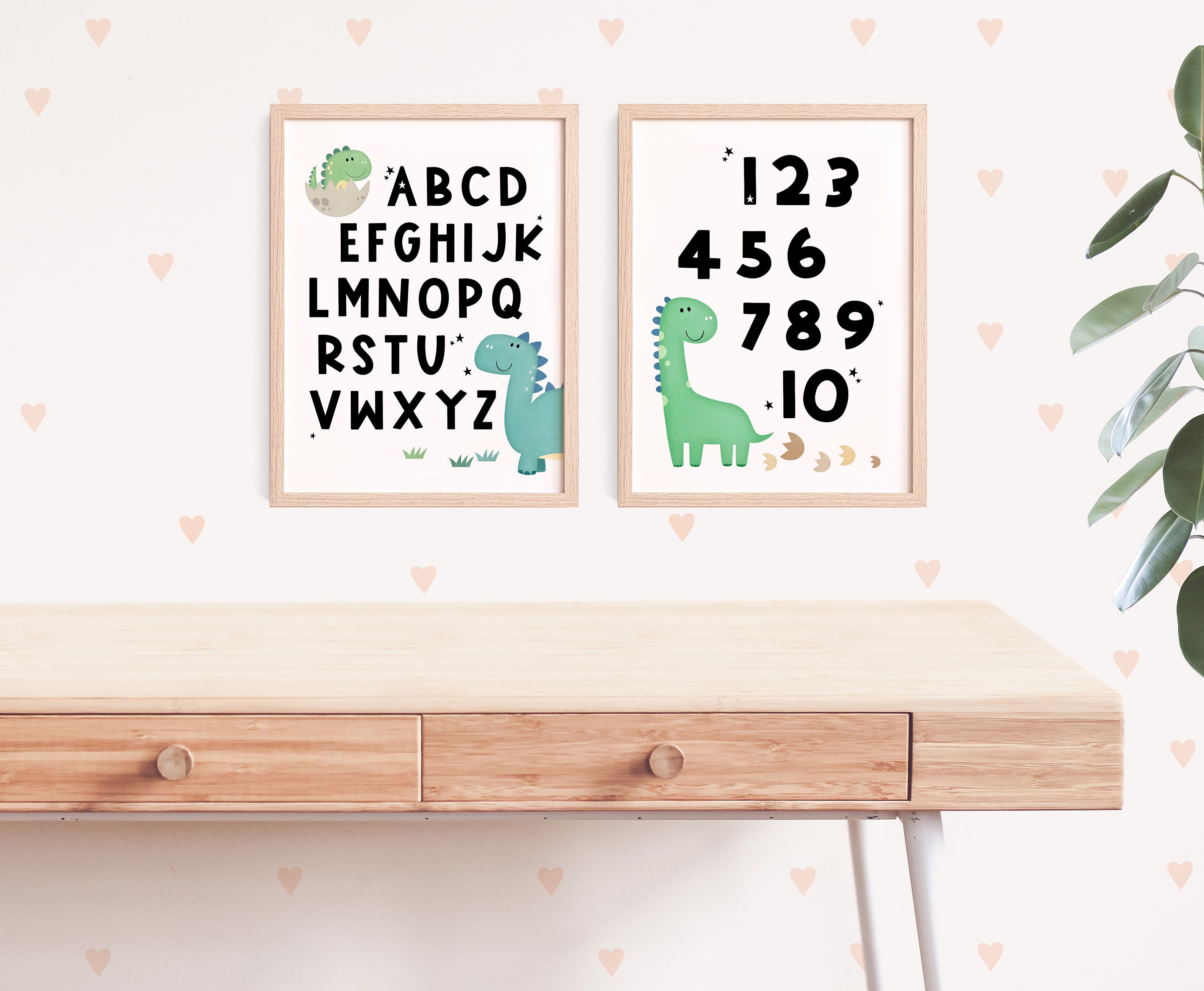 Set of 2 Dinosaur Alphabet Numbers Educational Wall Art, Instant ...