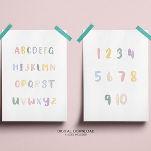 Set of 2 Pastel Alphabet Numbers Wall Art Watercolor Kids | Etsy
