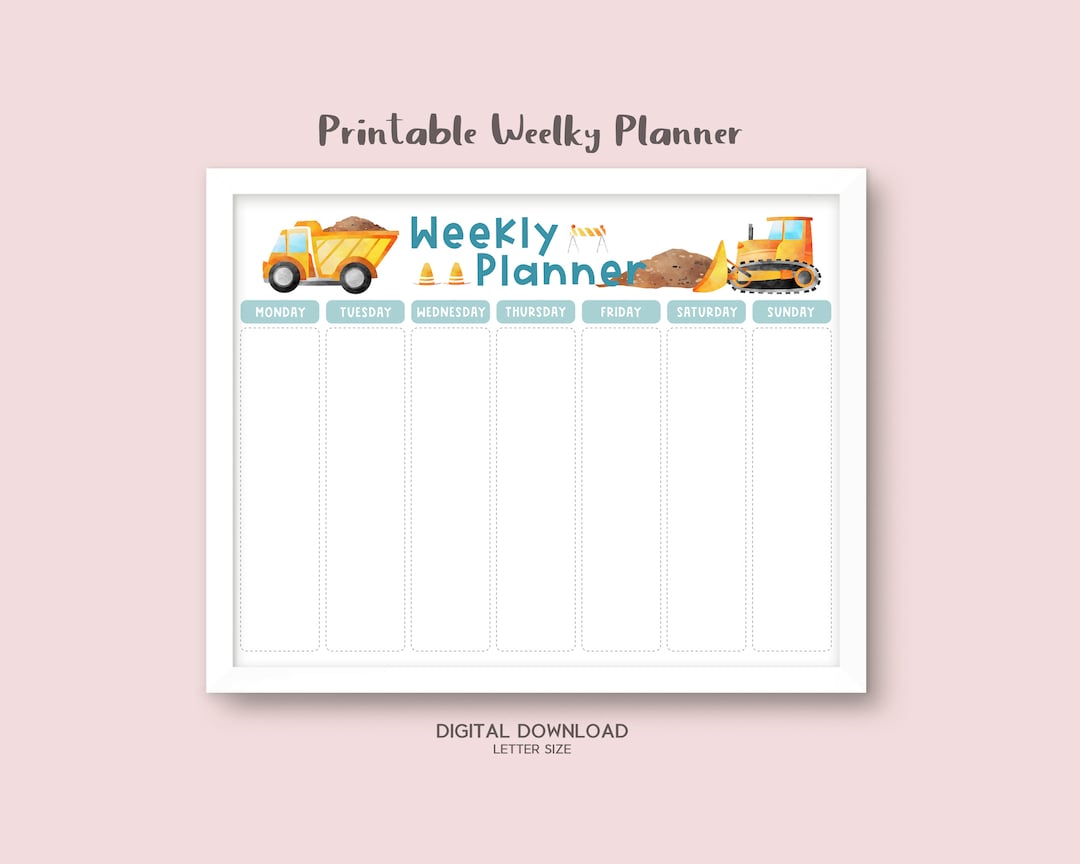 Construction Truck Printable Kids Weekly Planner and to Do List ...