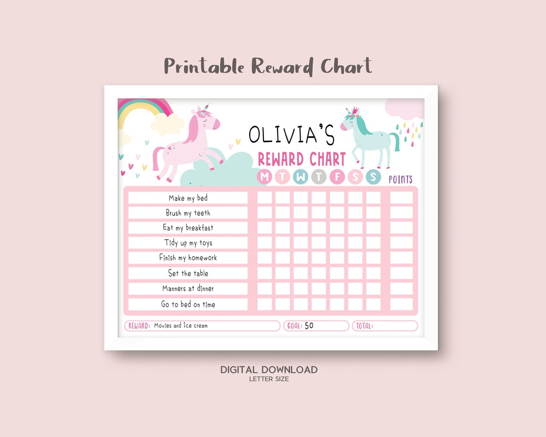 Unicorn Printable Reward Chart for Kids Chore Chart for Girls - Etsy