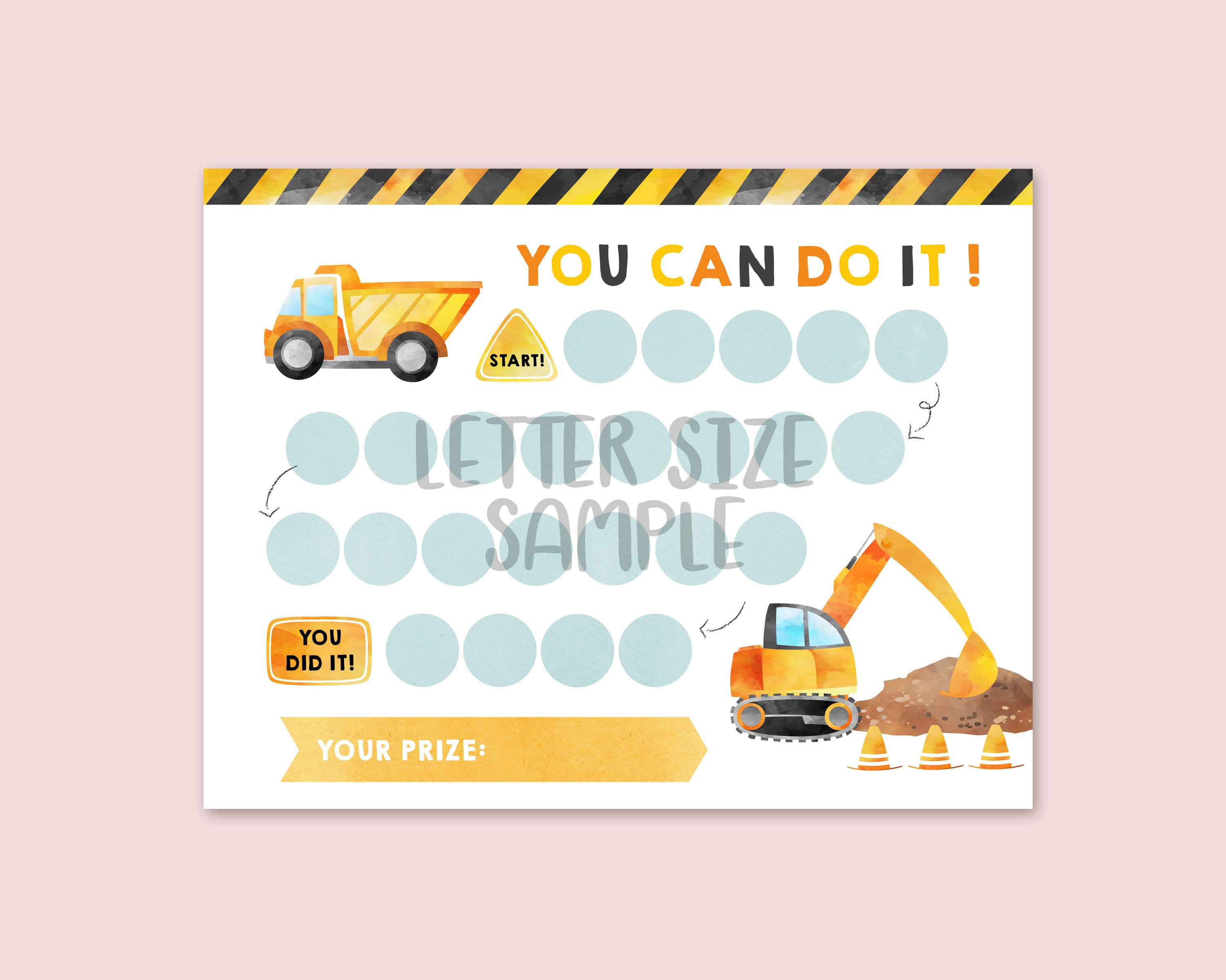 Printable Construction Reward Chart, Sticker Chart, Instant Download ...