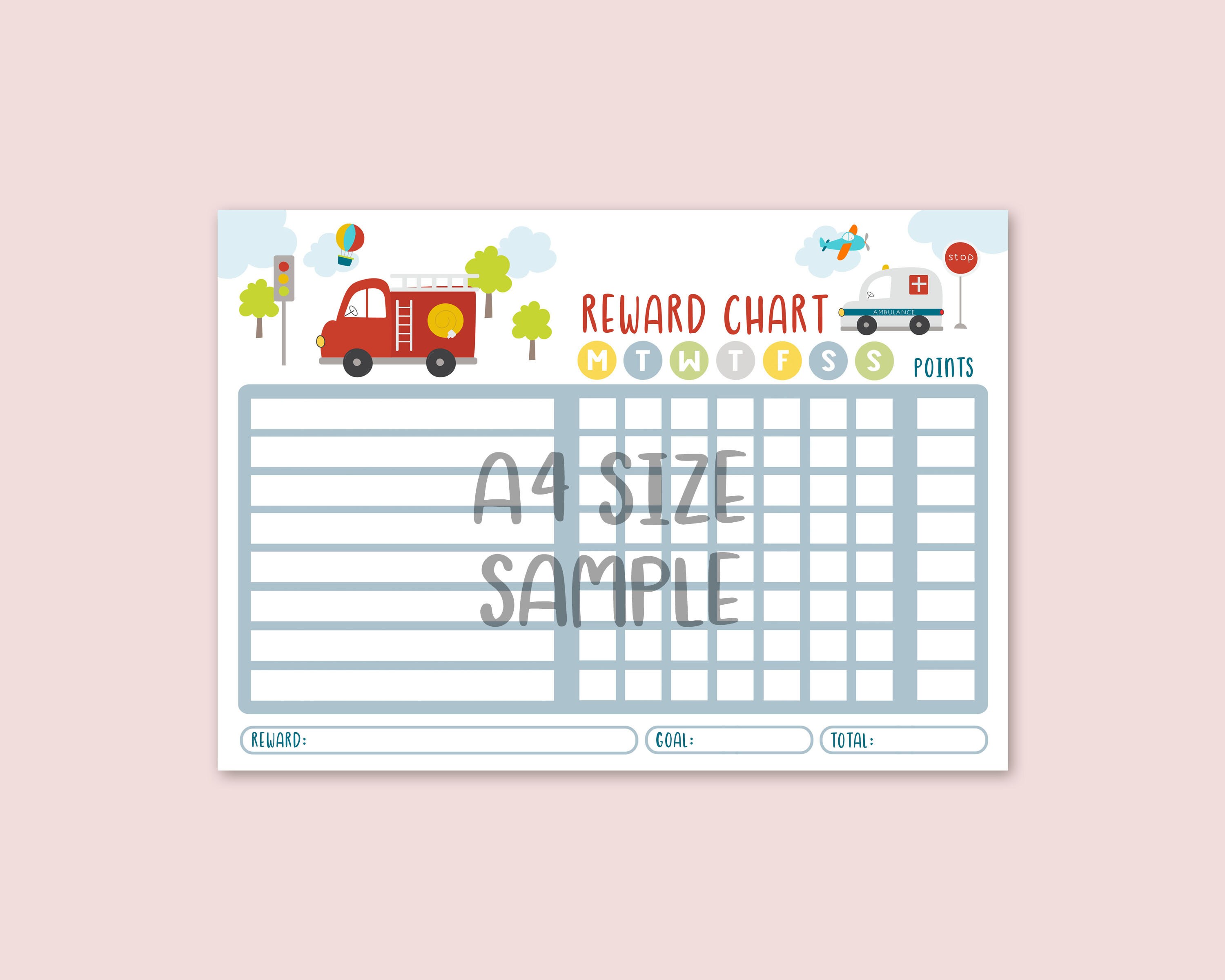 Cars Firetruck Printable Reward Chart for Kids Chore Chart - Etsy