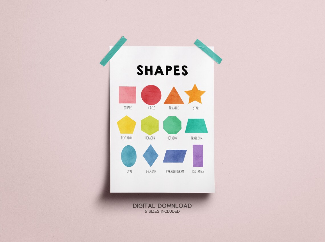 Rainbow Shape Chart-Geometric Shapes Wall Art Homeschool | Etsy