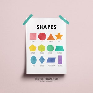 Rainbow Shape Chart-geometric Shapes Wall Art, Homeschool Print ...