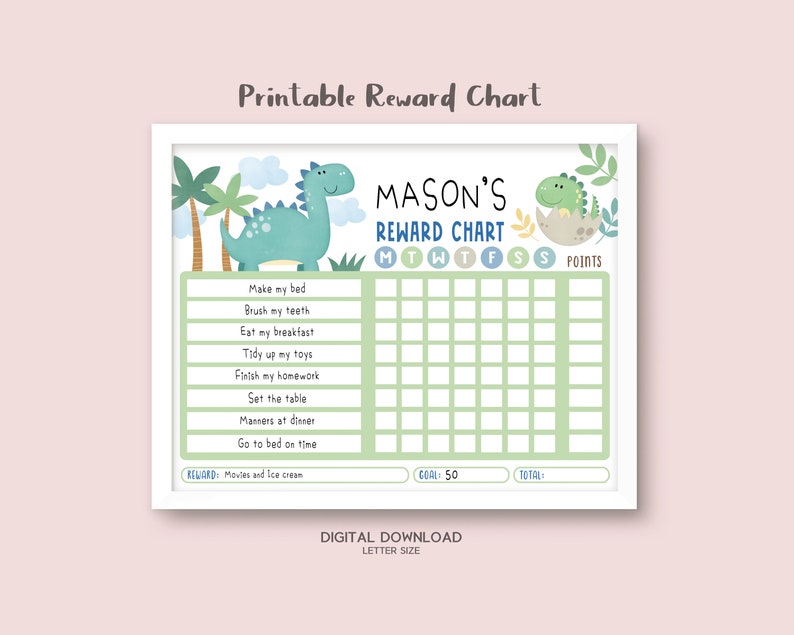 Dinosaur Printable Reward Chart for Kids Chore Chart for Boys - Etsy