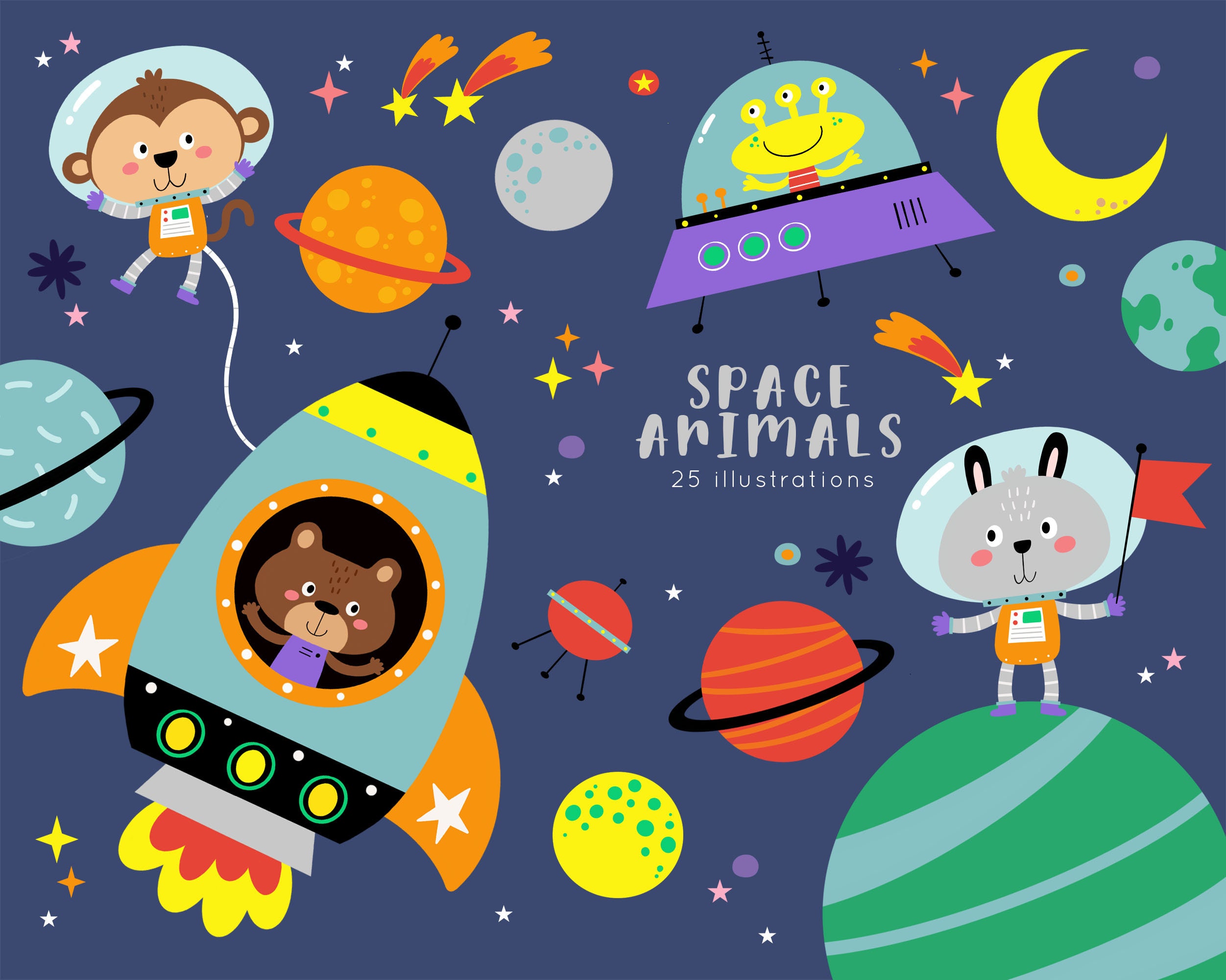 Space Animals Clipart, Animal Clipart PNG File-300 Dpi ,rocket ...