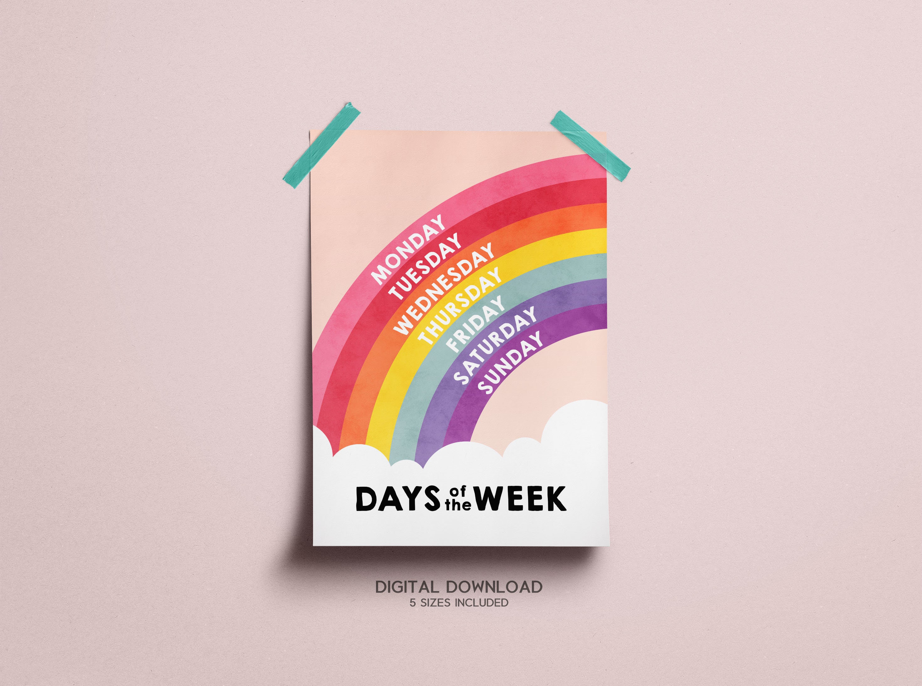 Rainbow Days of the Week Wall Art Nursery Poster, Homeschool Print ...