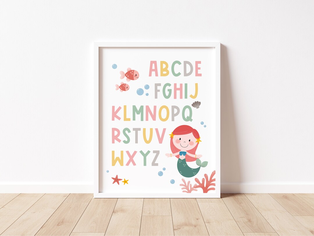 Mermaid ABC Alphabet Wall Art Kids Room Decor, Nursery Art for Girls ...