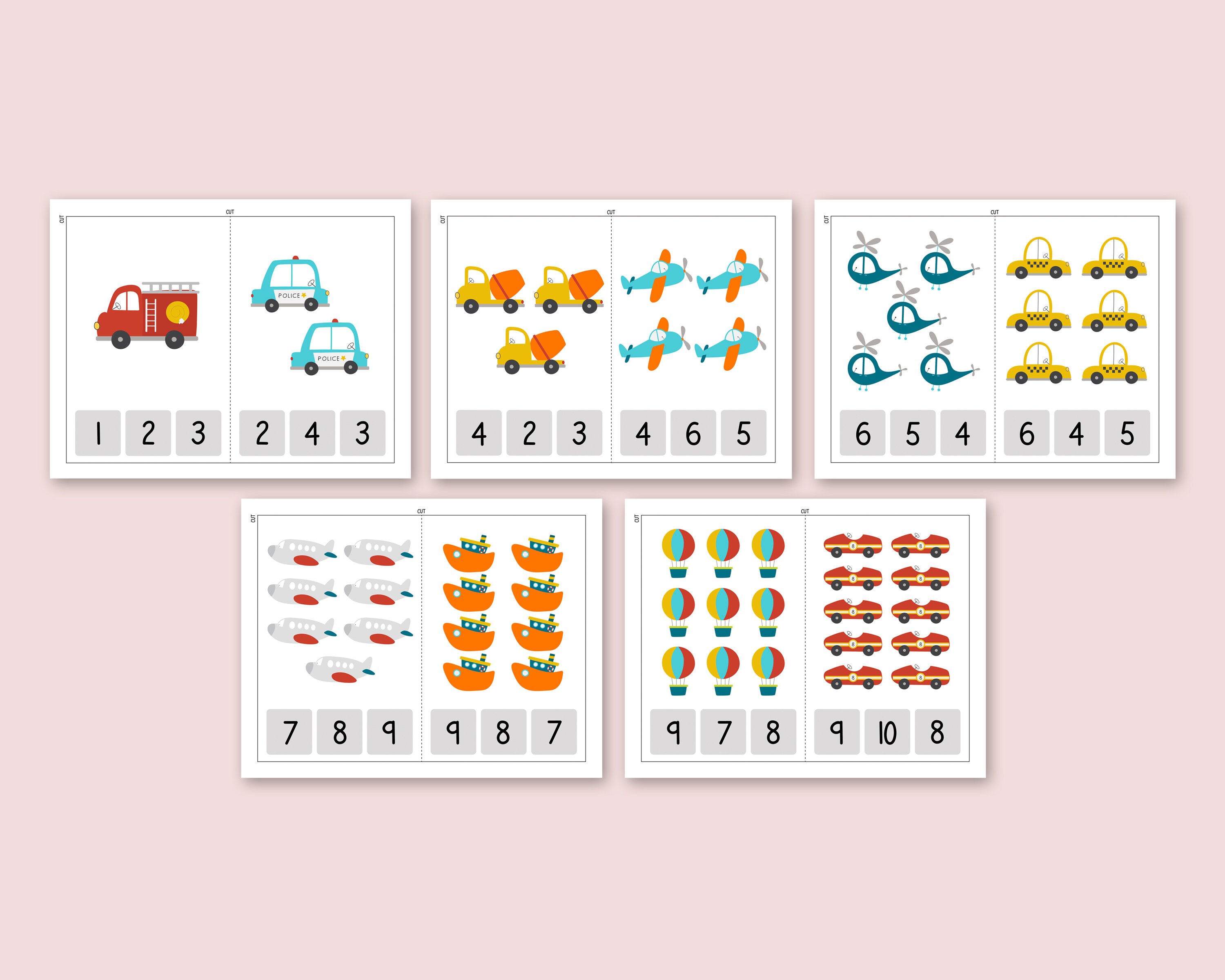 Transport Count and Clip Cards 1-10 Busy Book, Counting Activities ...