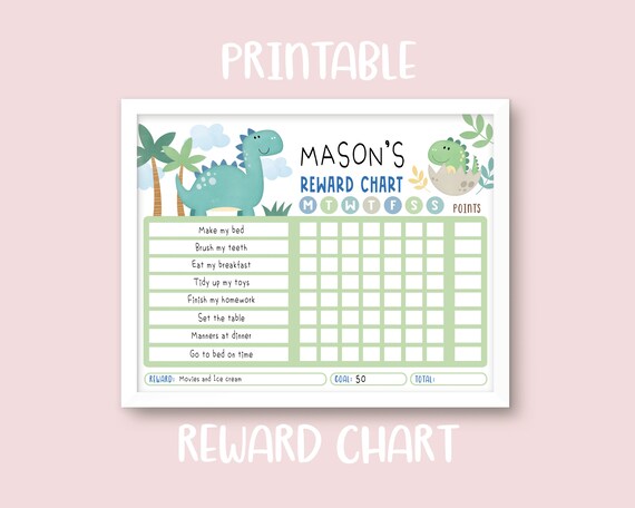 Dinosaur Printable Reward Chart for Kids Chore chart for Boys | Etsy