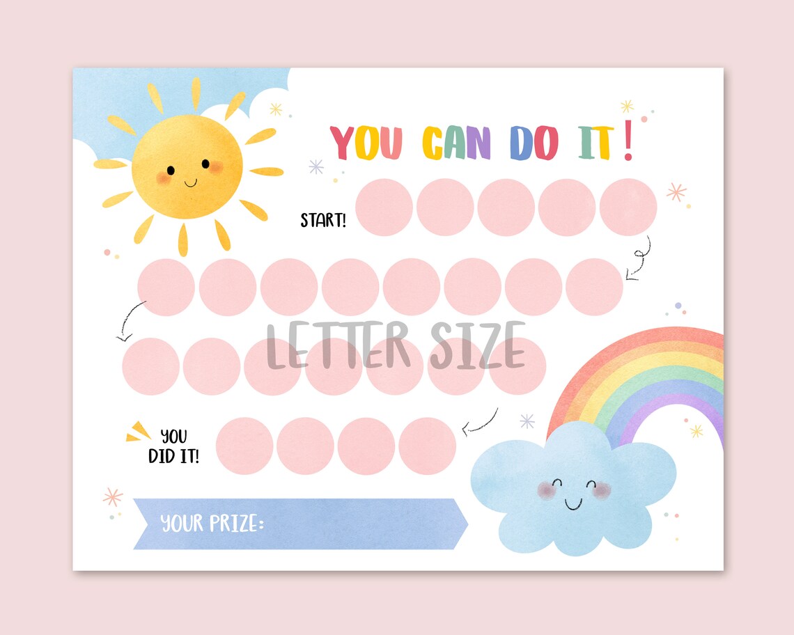 Printable Rainbow Reward Chart, Girl's Sticker Chart, Instant Download ...