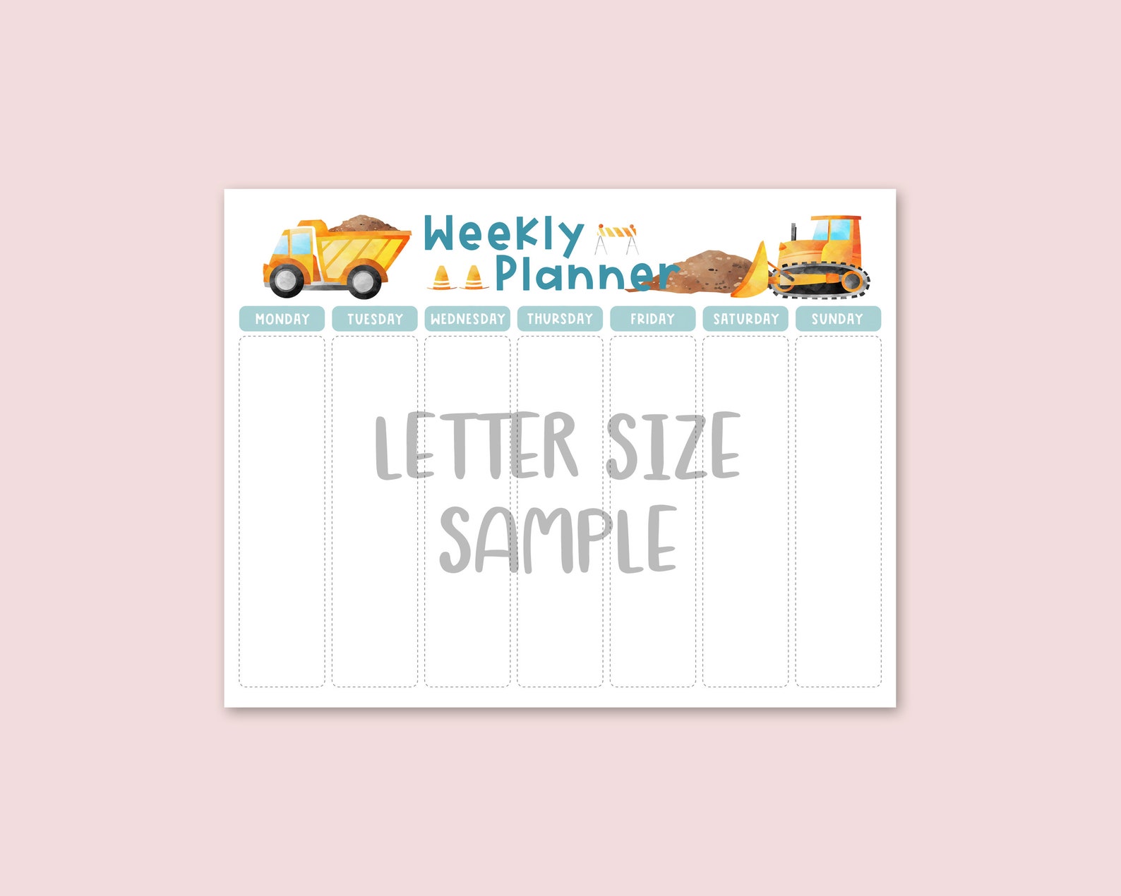 Construction Truck Printable Kids Weekly Planner and to Do List ...