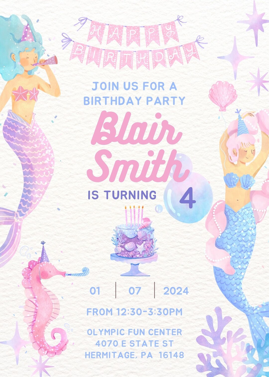 Custom Mermaid Party Invitation Printable - Etsy