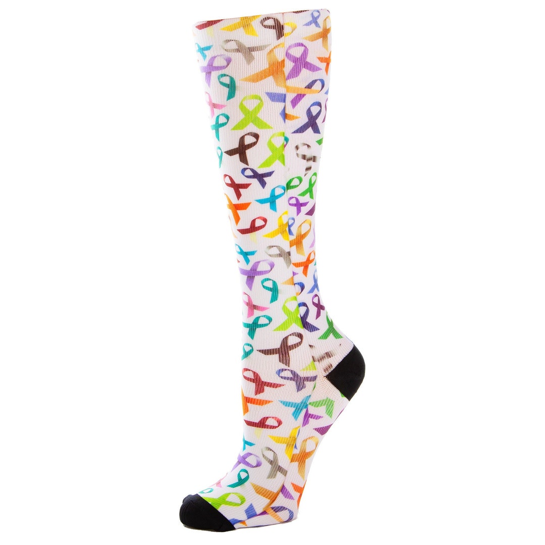 Women's Compression Socks Multi Medical Charity Ribbons Knit 8-15mmhg ...