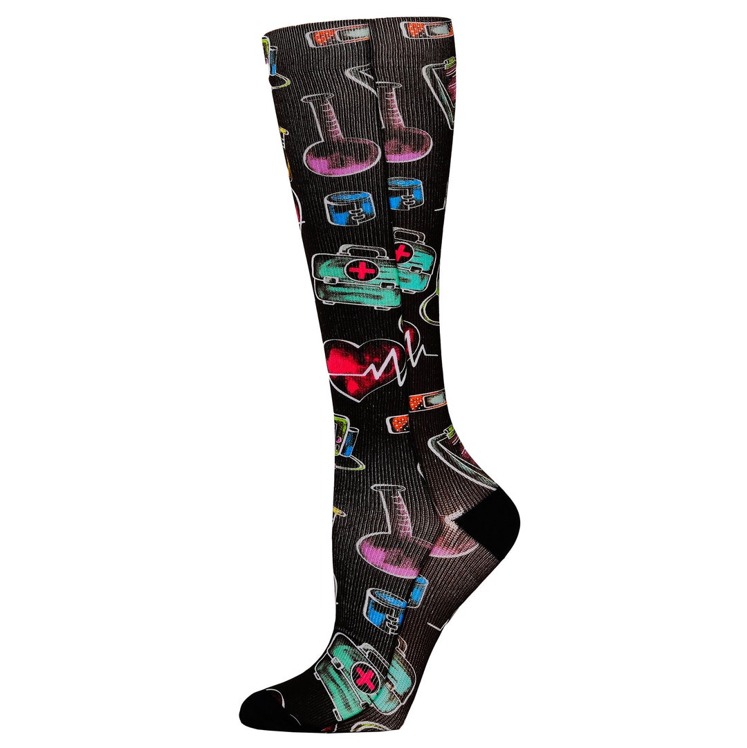 Women's Compression Socks Chalk Medical Icons Knit 8-15mmhg Regular and ...