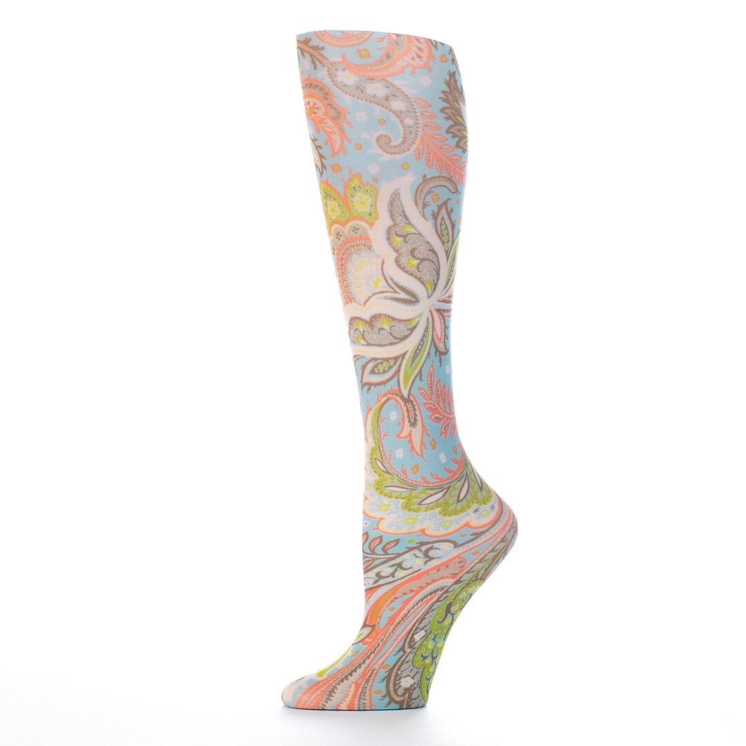 Celeste Stein Blue Paisley Women's Therapeutic Compression Knee High ...