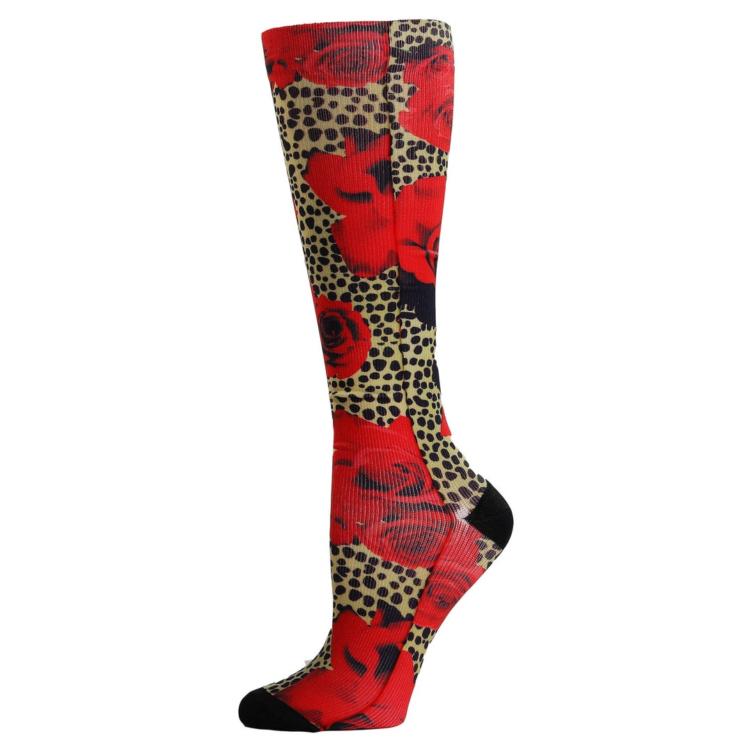 Women's Compression Socks Leopard Roses Knit 8-15mmhg Regular and Queen ...