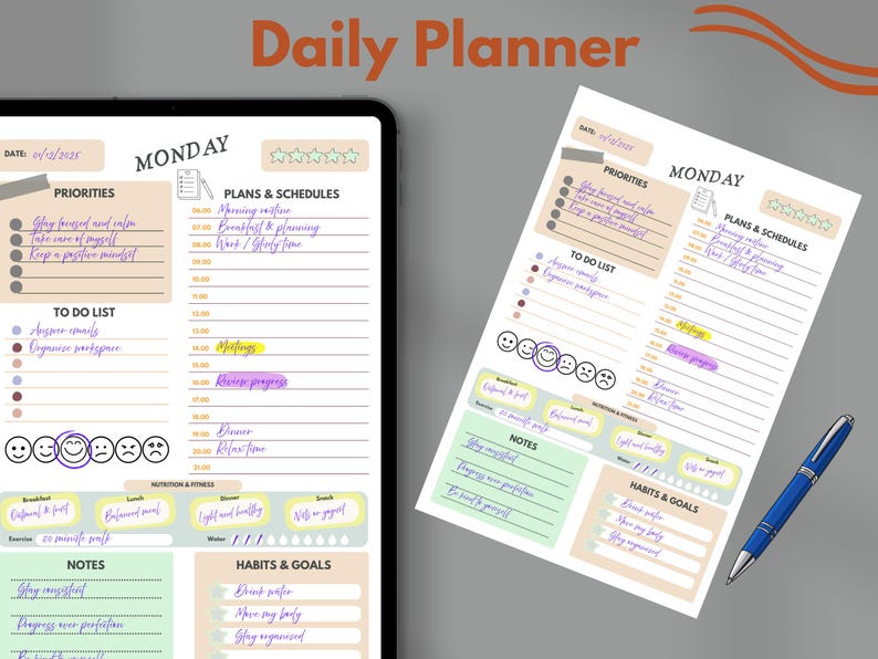 Daily Planner Printable | Daily Schedule | to Do List & Habit Tracker ...