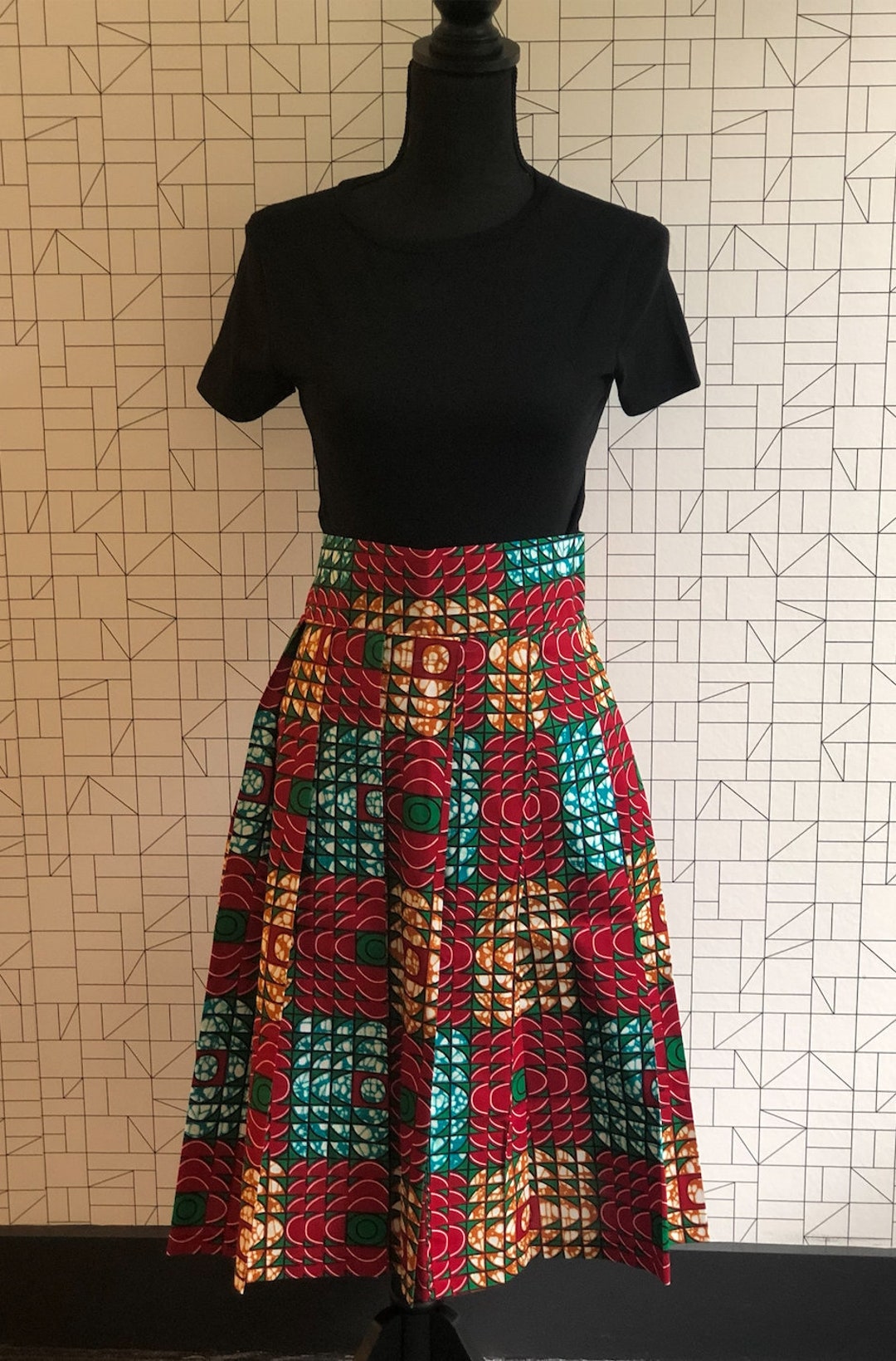 Faldas de cintura alta con estampado de cera: ladrillos granates - Etsy ...