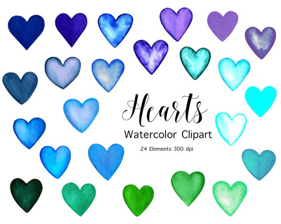 Watercolor Hearts Clipart Purple Heart Clipart Blue Heart - Etsy