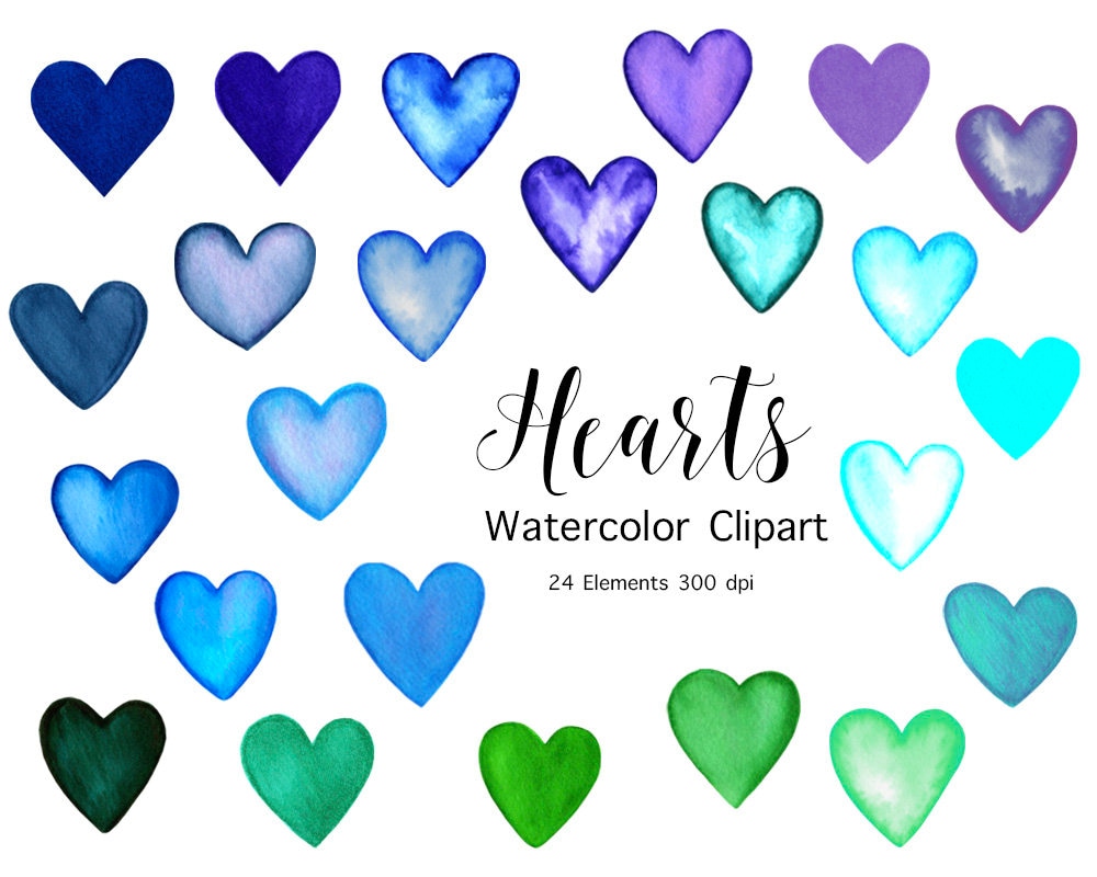 Watercolor Hearts Clipart, Purple Heart Clipart, Blue Heart, Colourful ...