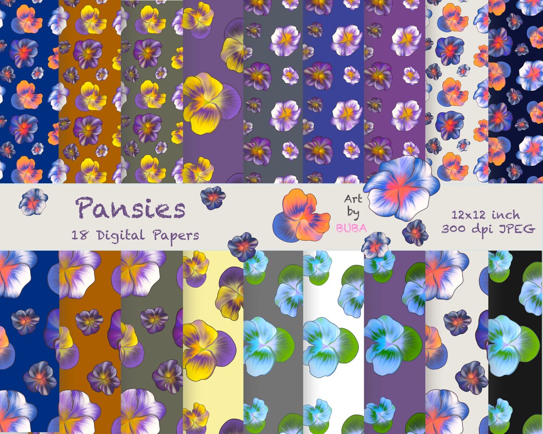 Pansies Digital Paper Pack, Pansy Patterns, Floral Seamless Pattern ...