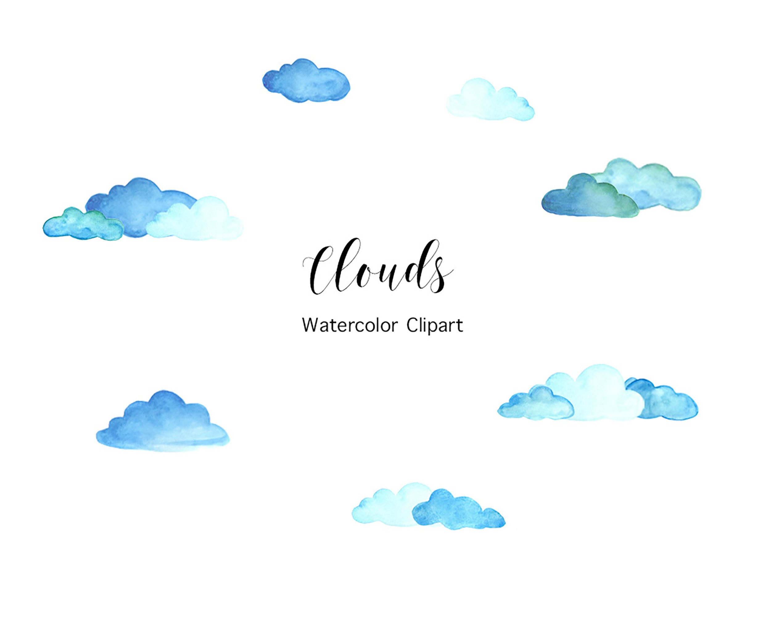 Watercolor Clouds Clipart, Blue Clouds Clipart, Clouds Clipart, Baby ...