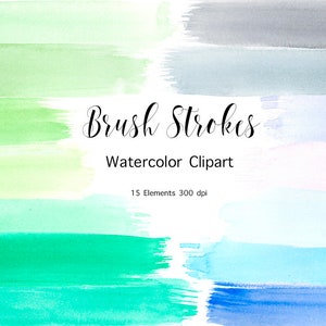 Watercolor Brush Strokes Clipart, Brush Strokes, Set of 15 Png Clipart ...
