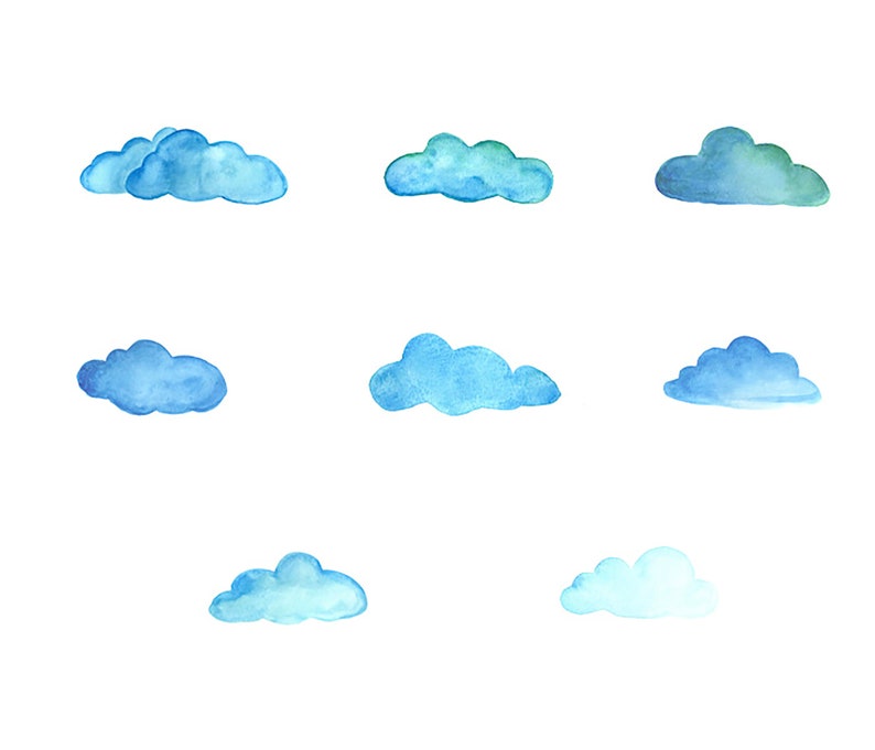Watercolor Clouds Clipart, Blue Clouds Clipart, Clouds Clipart, Baby ...