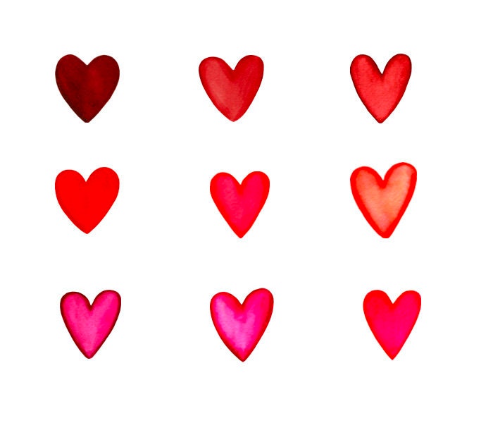 Watercolor Hearts Clipart, Red Heart Clip Art, Pink Heart, Colourful ...