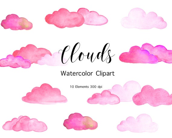 Watercolor Clouds Clipart Pink Clouds Clipart Clouds | Etsy