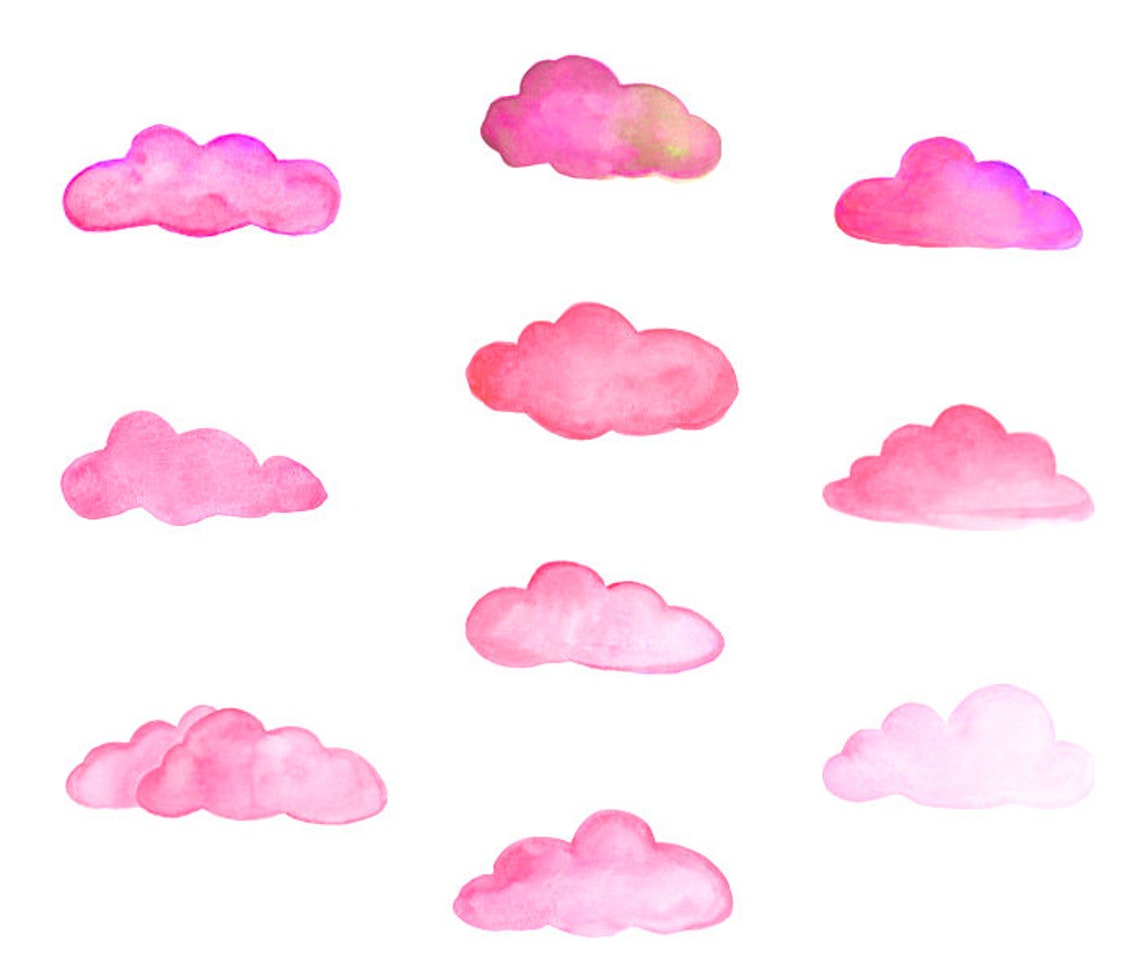 Watercolor Clouds Clipart, Pink Clouds Clipart, Clouds Clipart, Baby ...