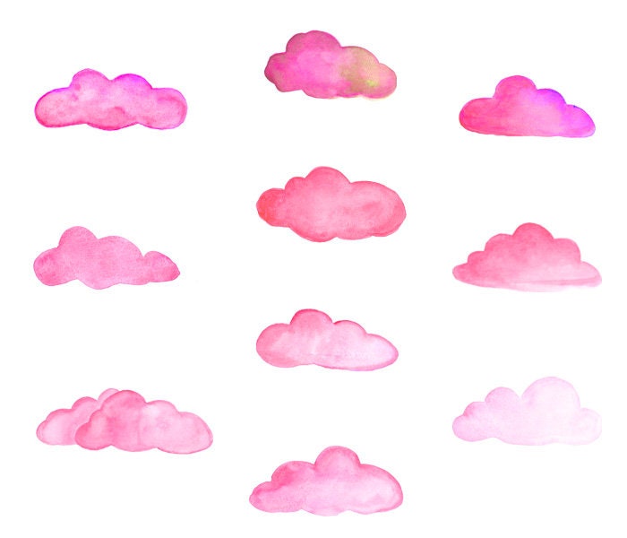 Watercolor Clouds Clipart, Pink Clouds Clipart, Clouds Clipart, Baby ...