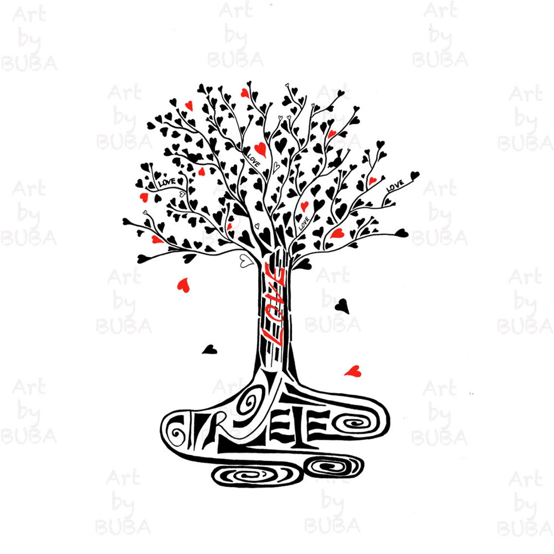 Love TREE Clipart, Heart Tree, Digital Art, Clip Art, Digital Download ...