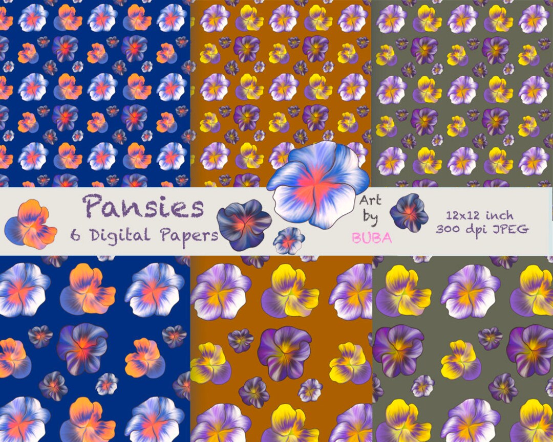 Pansies Digital Paper Pack, Pansy Patterns, Floral Seamless Pattern ...