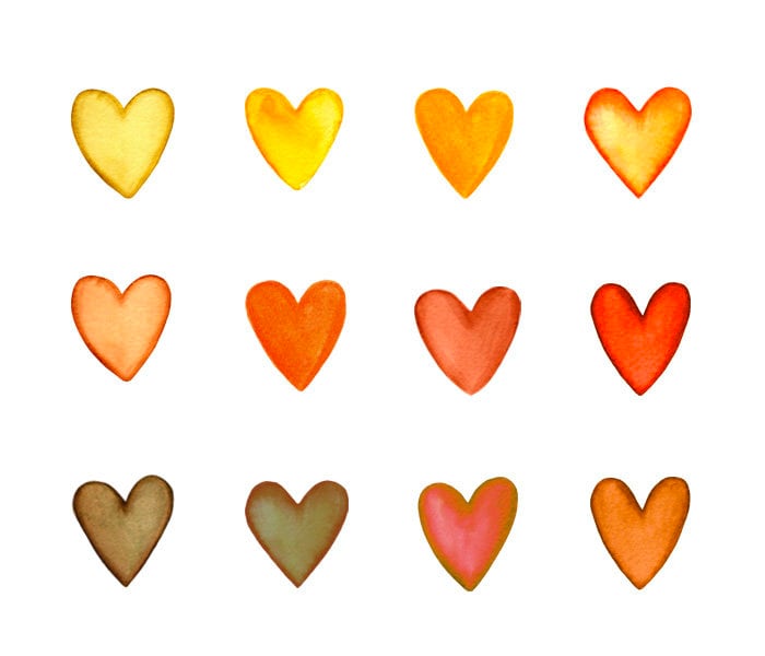 Watercolor Hearts Clipart, Red Heart Clip Art, Pink Heart, Colourful ...