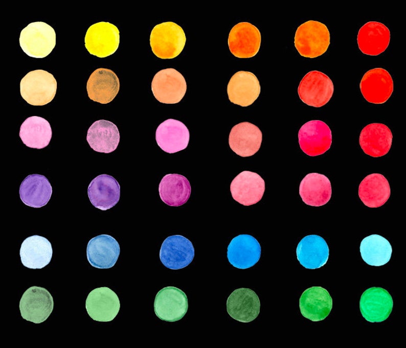 Watercolor Dots Clipart, 36 Dots, Hand Painted, Circles Clipart, Dots ...