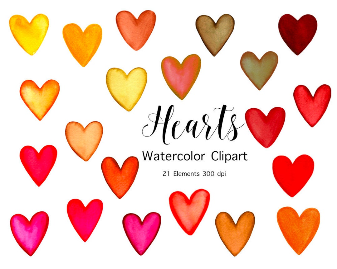 Watercolor Hearts Clipart, Red Heart Clip Art, Pink Heart, Colourful ...