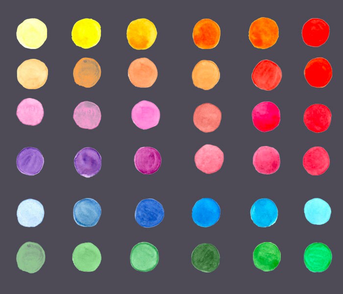 Watercolor Dots Clipart, 36 Dots, Hand Painted, Circles Clipart, Dots ...