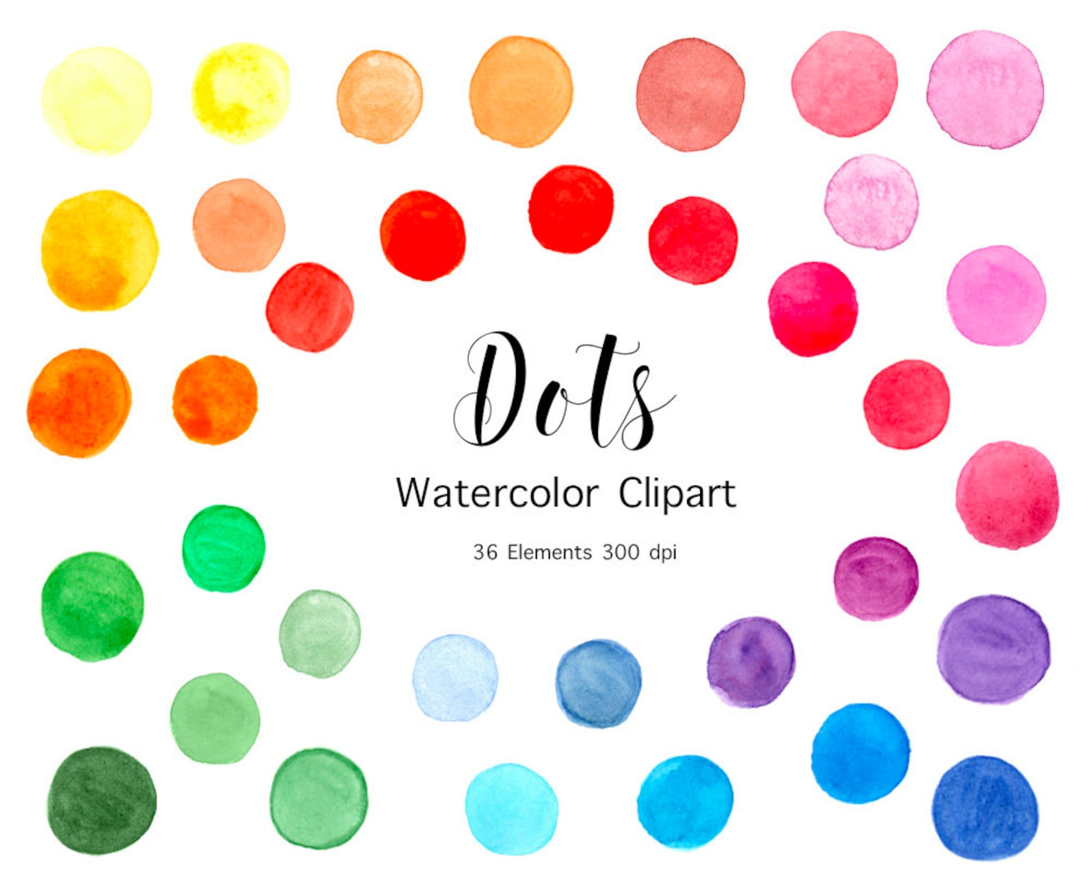 Watercolor Dots Clipart, 36 Dots, Hand Painted, Circles Clipart, Dots ...