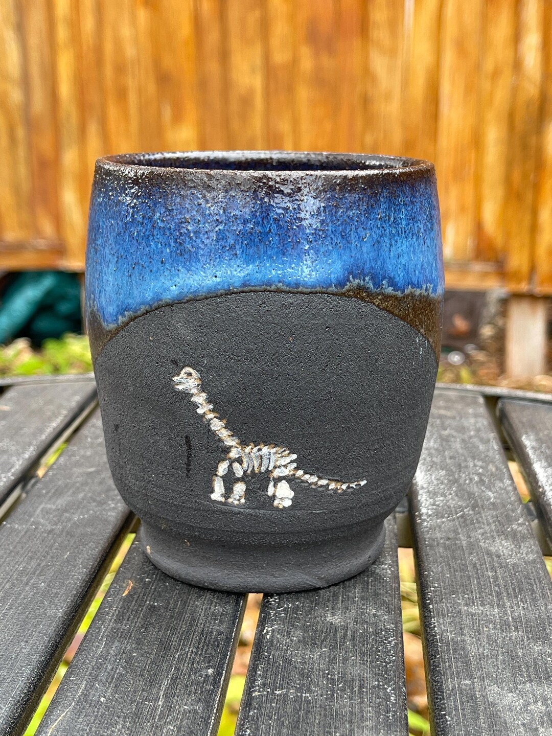 Handmade 16 Oz. Sauropod Fossil Mug • Black Clay & Crystalline Blue ...
